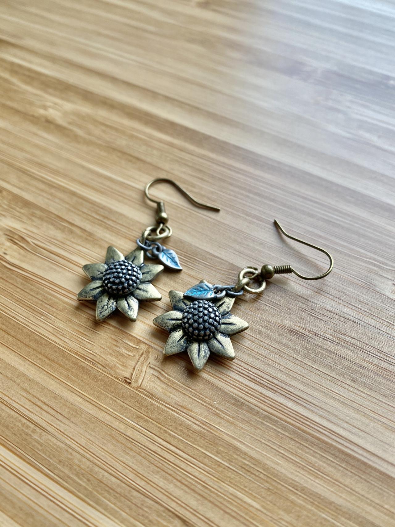 Bronze Sunflower Drop Earrings on Luulla
