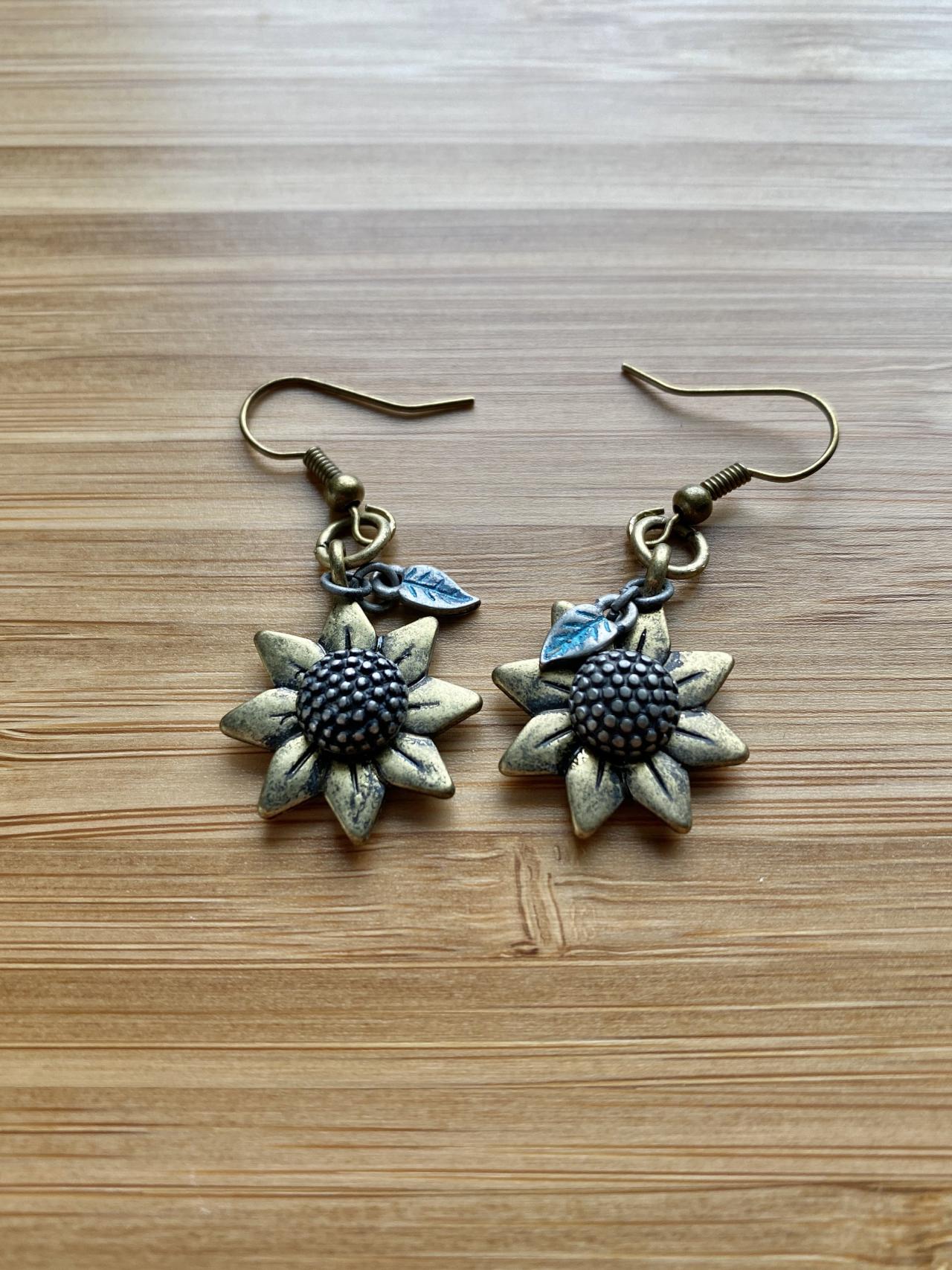 Bronze Sunflower Drop Earrings on Luulla