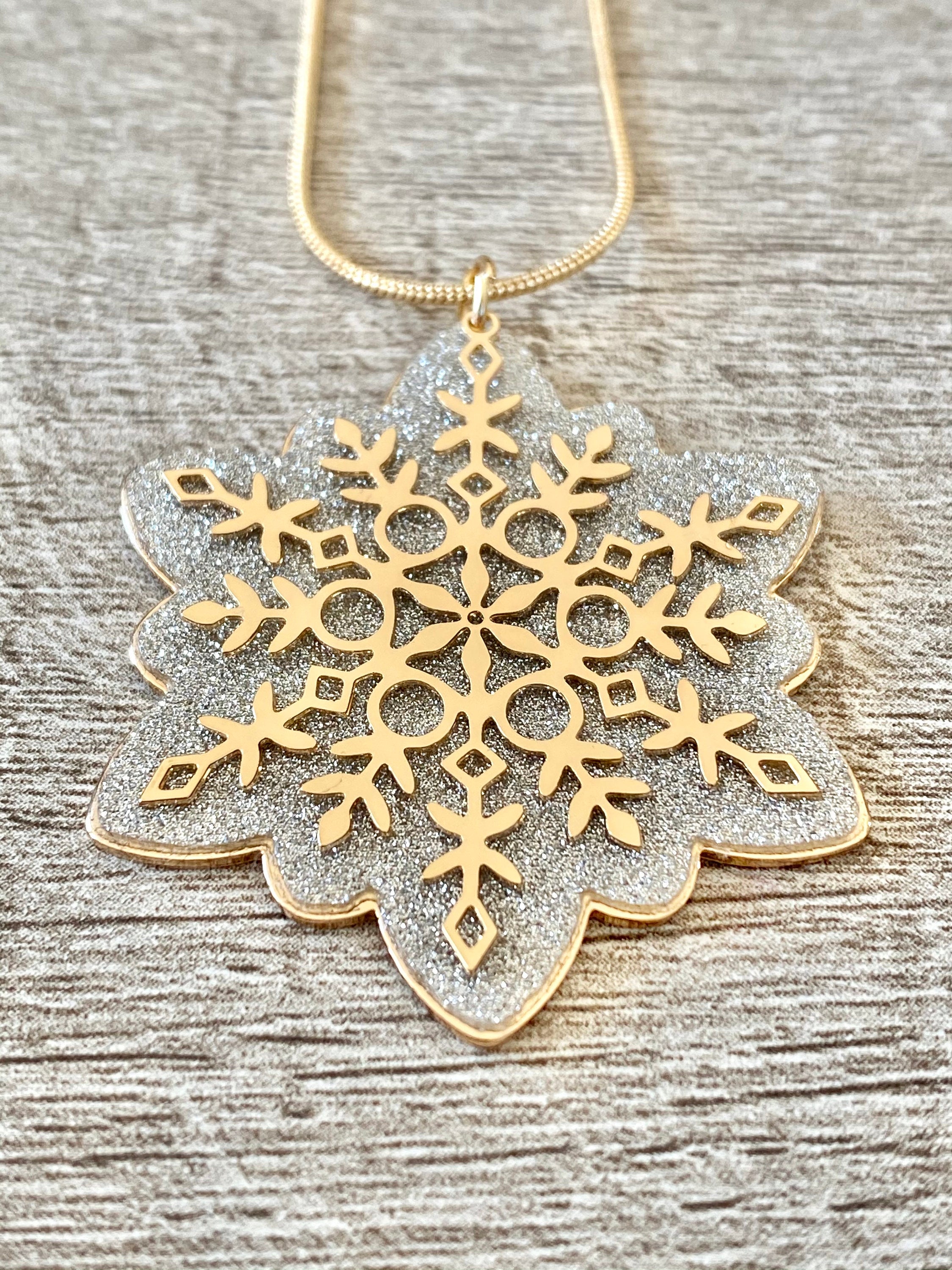 Silver And Gold Glitter Snowflake Necklace on Luulla